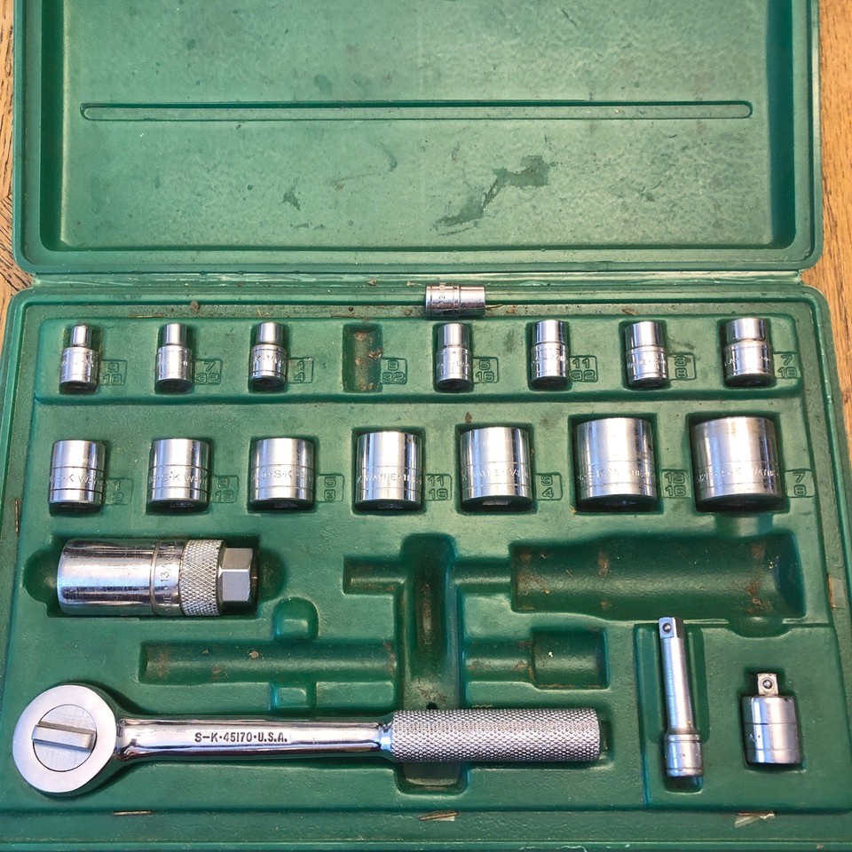 S-K Partial 3/8 1/4 inch SAE Drive Socket Set Green Plastic Case | eBay