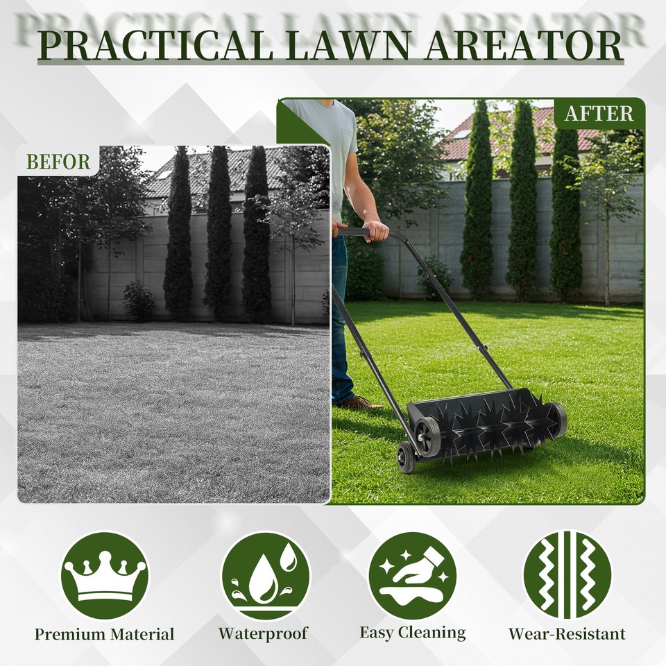 19in Push Spike Aerator, Heavy Duty Manual Aeration Equipment with U ...