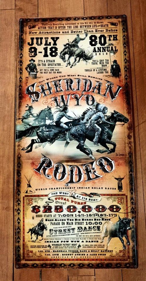WYOMING Sheridan Rodeo TIN Poster Bob Coronato Metal Sign Embossed ...