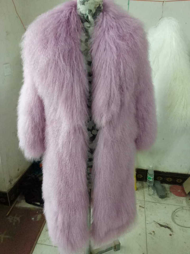 Women 100%Real Lamb Sheep Warm Coat Curly Lamb Tibetan Fur Mongolian ...