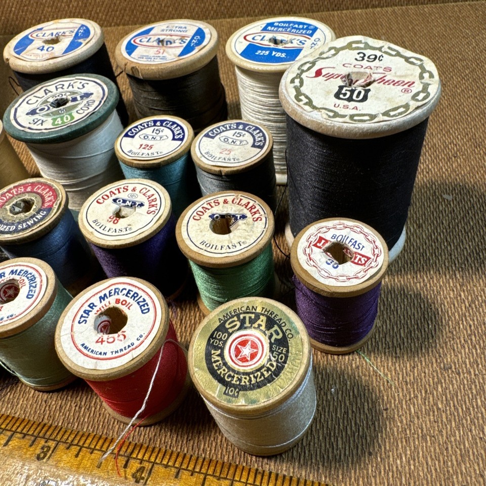 Lot of 19 Vintage Coats and Clark Star Wooden Thread Spools J&P Coats ...