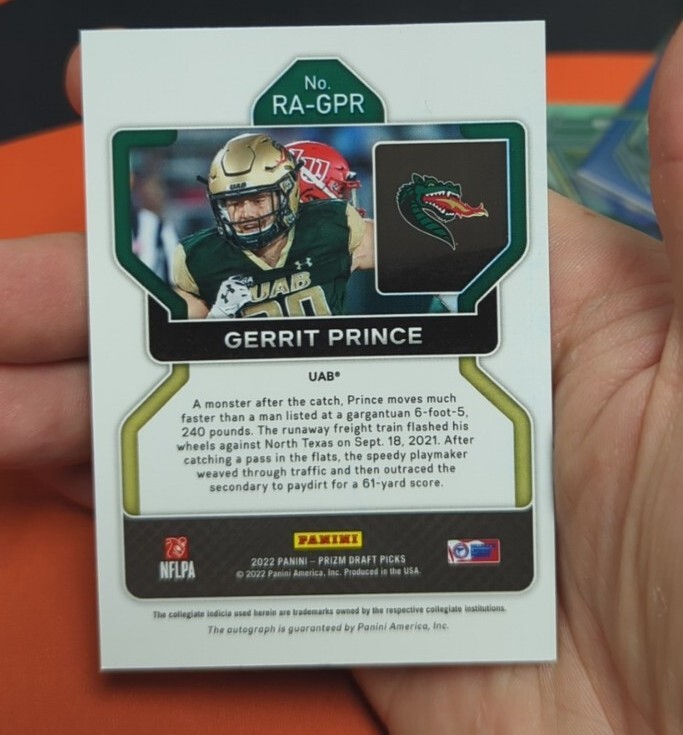 2022 Prizm Draft Picks GERRIT PRINCE Silver Rookie Auto #RA-GPR UAB | eBay