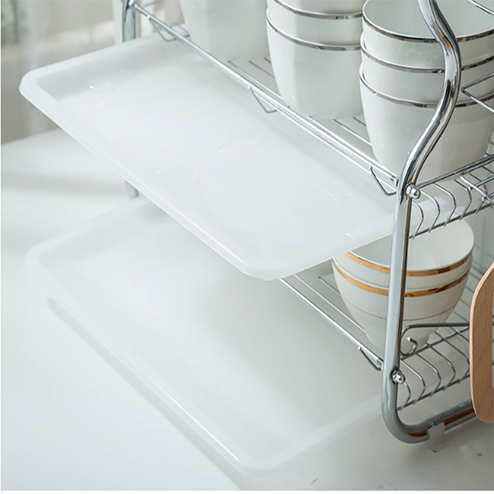 3 Layer Steel Dishes Cup Drying Rack Drainer Dryer Tray Cutlery Holder ...