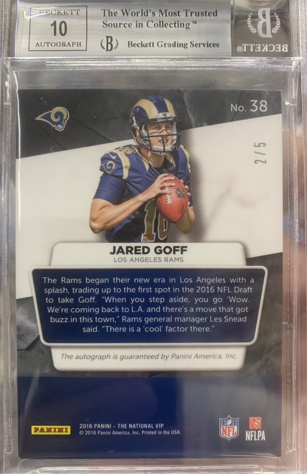 2016 PANINI NATIONAL RED JARED GOFF ROOKIE AUTO /5 GRADED 9-CARD 10 ...