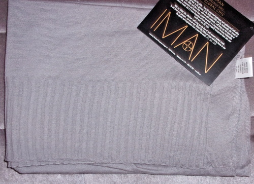 Iman Wrap Scarf Shawl Gray Global Chic Wide Ribbed Border 30" x 76" NWT ...
