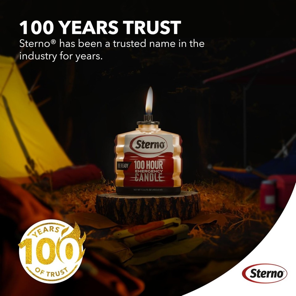 Sterno 100-Hour Emergency Candles - Long Burning Unscented Clear White ...