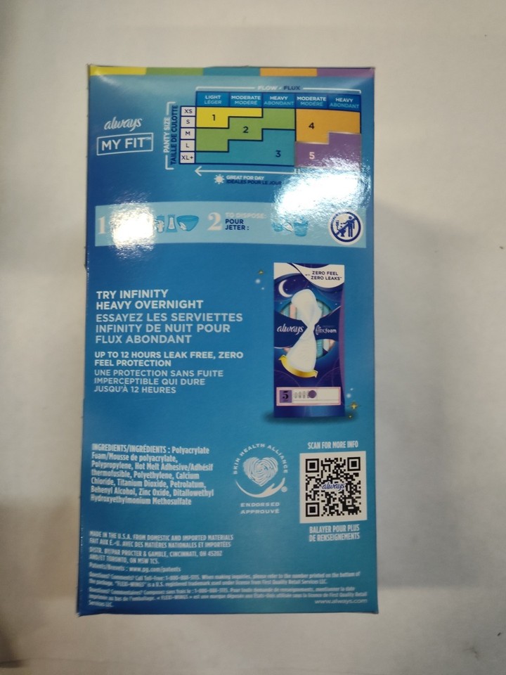 Always Infinity FlexFoam SIZE 2 Heavy Flow Pads 10hr Leak Guard Flex ...