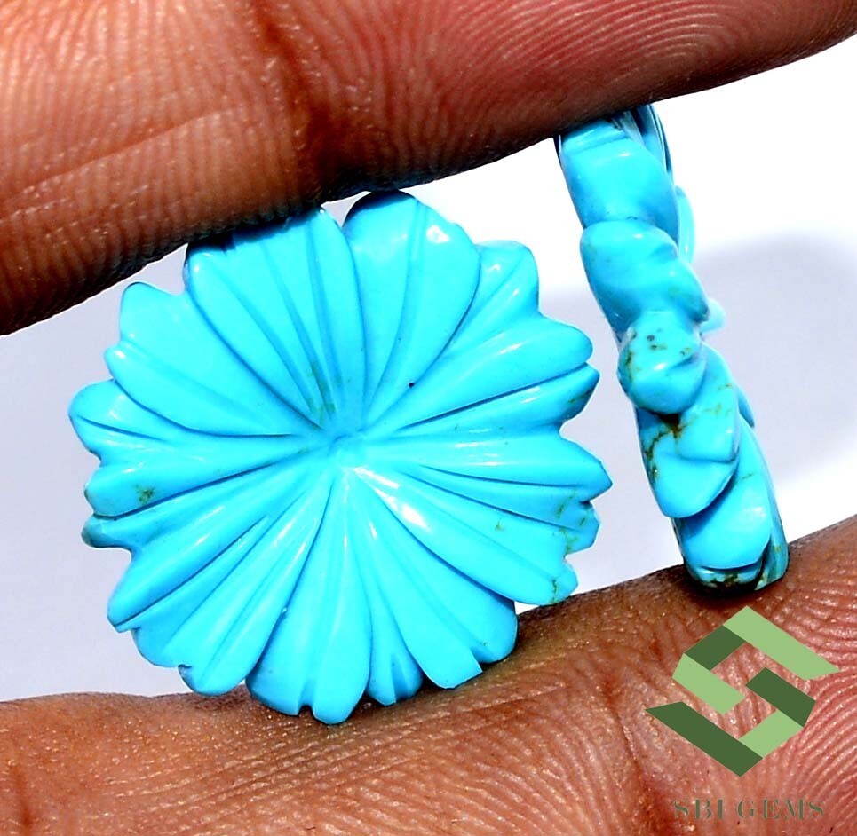 22x22 mm Natural Turquoise Handmade Carving Pair 22.08 CTS Loose ...