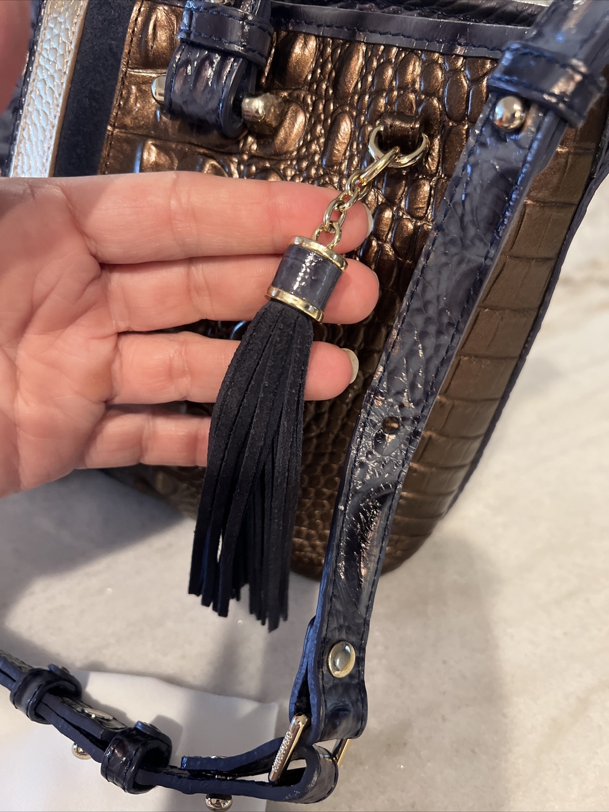 Brahmin Purse Blue Multi Asher Color Combo Tassel Fringe Except ...