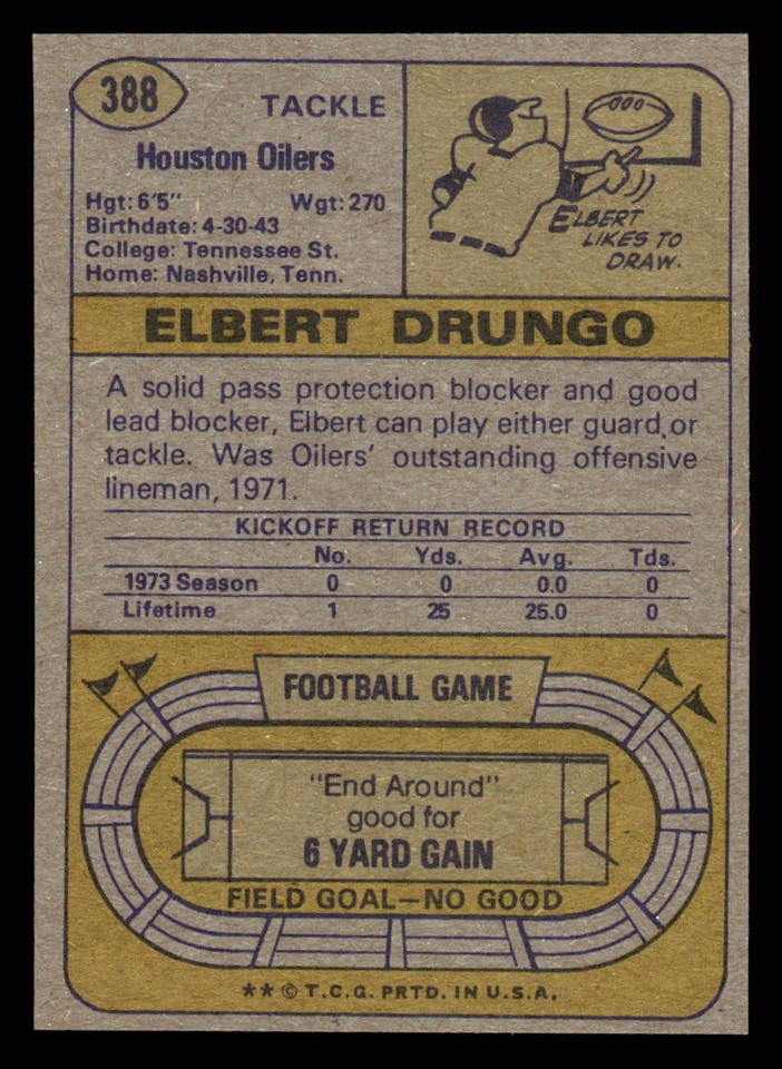 1974 Topps RC #388 Elbert Drungo Rookie | eBay