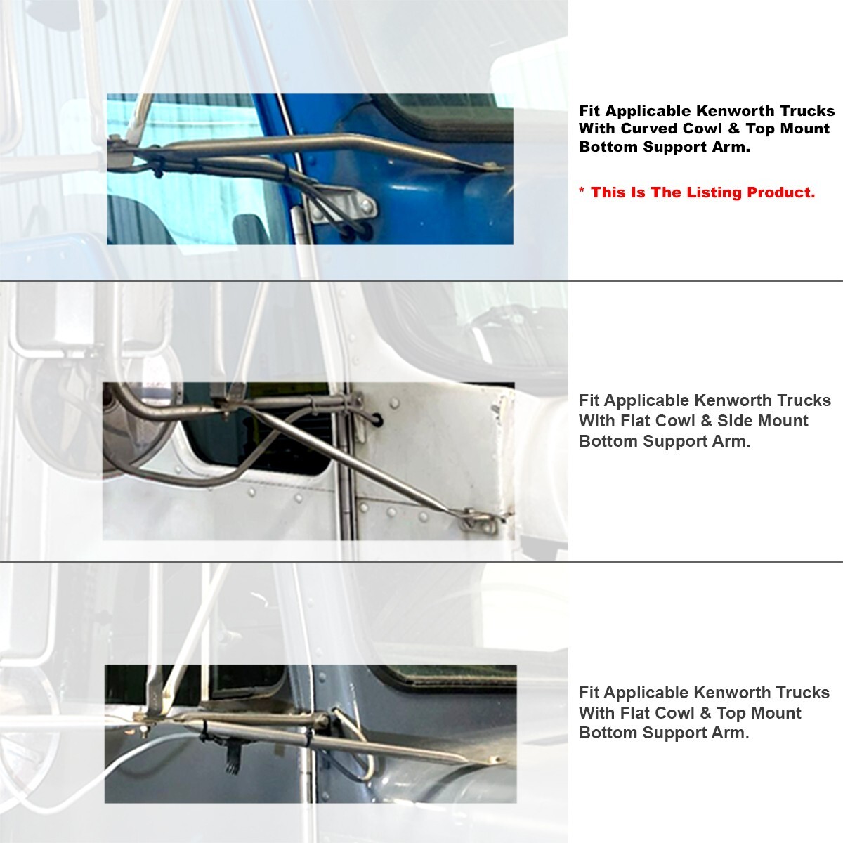 Stainless Steel Door Mirror Mounting Bracket Arm LH & RH Fit: Kenworth ...