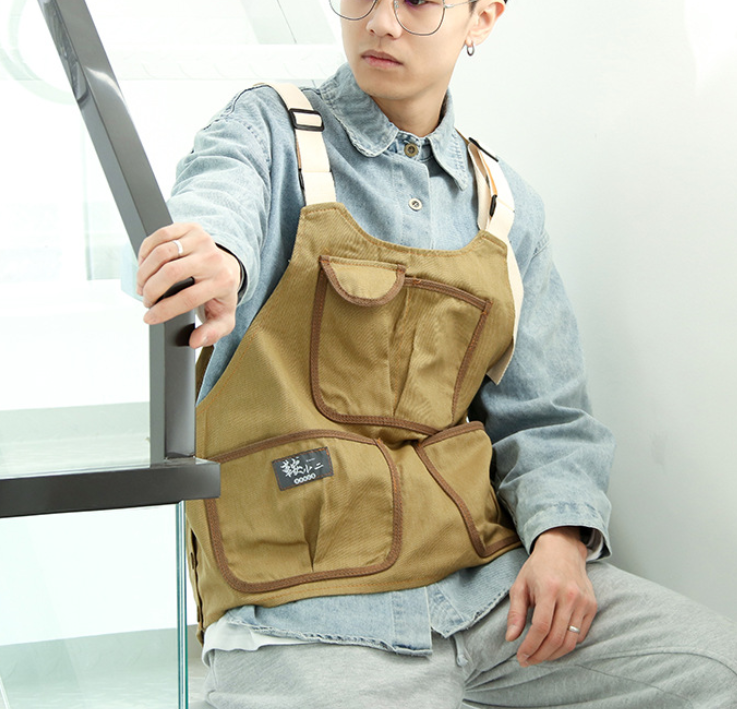 Japanese Retro Worker Multi pockets Vest Outwear Waistcoat Sling Double breasted | eBay