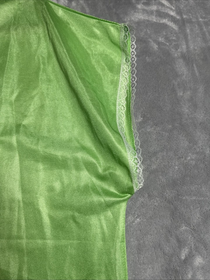 VTG Emerald Green Satin Night gown Lace Trim Sleep Dress Cottagecore 1X ...