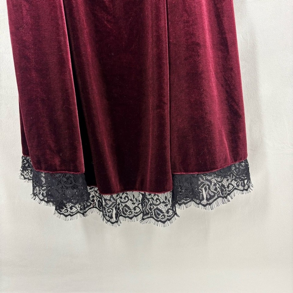 Cosmic Aura burgundy velvet lace midi slip dress gothic velvet trim ...