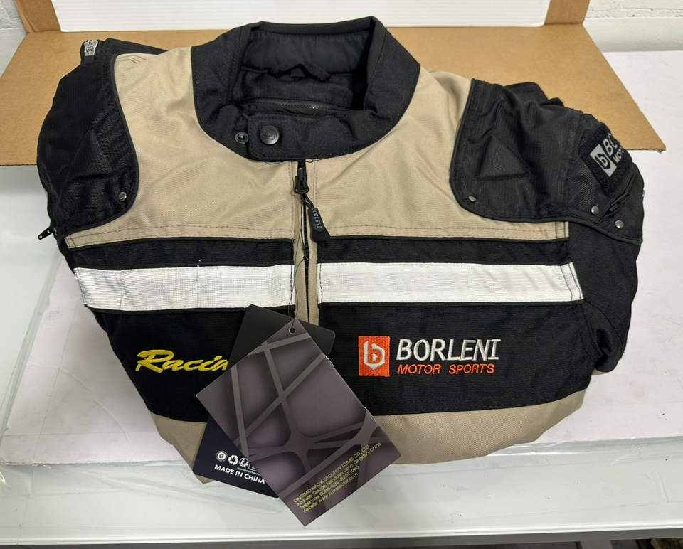 Borleni Motor Sports Racing Motorcycle Jacket Black Tan with White ...