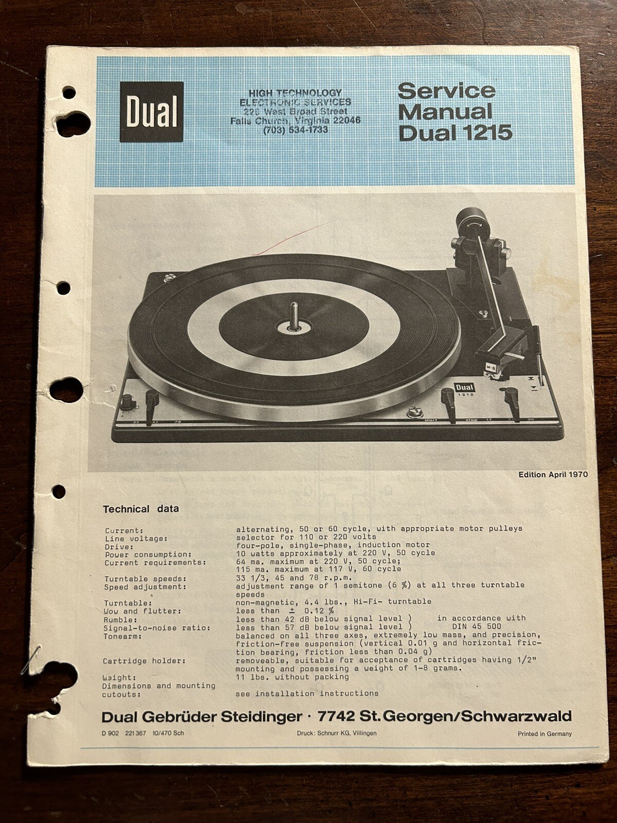 Dual 1215 Turntable Record Player Service Manual Original OEM Genuine ...