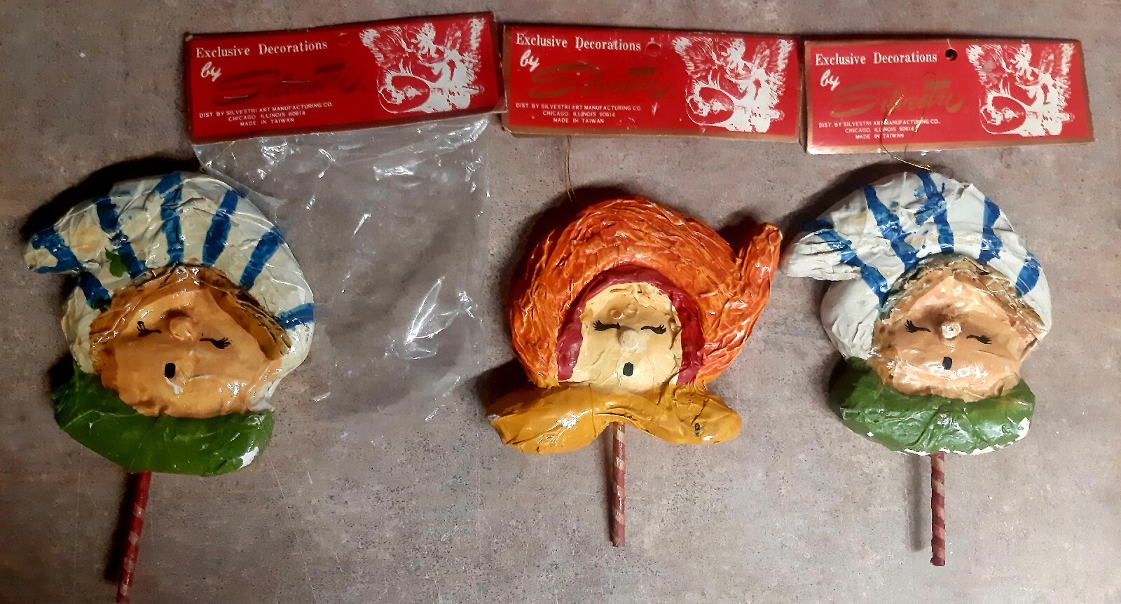 3 Vintage Silvestri Paper Mache Lollipop Carolers Taiwan Exclusive ...