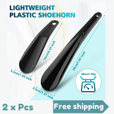 2x Black Plastic Shoe String Shoe Horn Lightweight Prevent Damage Back ...