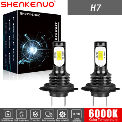 2X SHENKENUO H7 LED Headlight Bulb Kit High Low Beam 6500K Super White ...