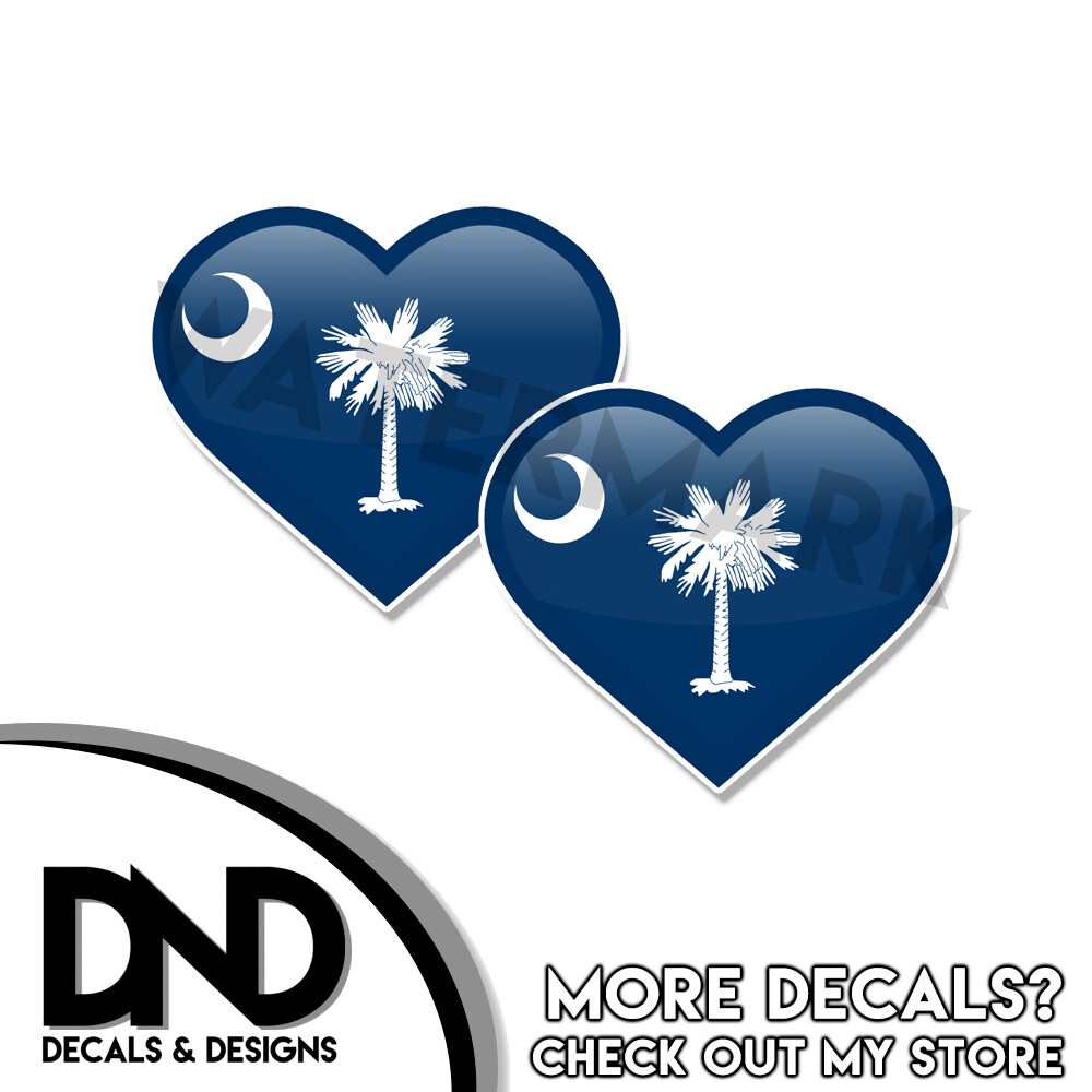 South Carolina Flag Sticker State SC Helmet Decal Beveled Hearts 2 Pack ...