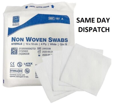 PREMIER STERILE GAUZE SWABS 4PLY ABSORBENT PAD 10CM NON WOVEN FIRST AID ...