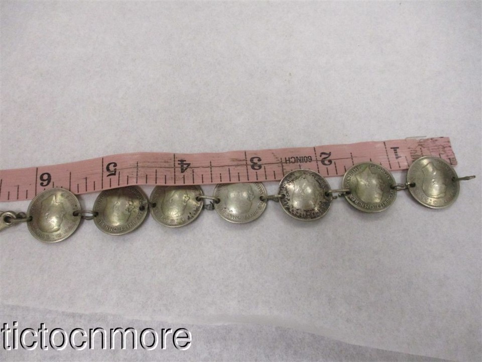 US WWII US ARMY SOLDIERS SILVER BRITISH COINS BRACELET TRENCH-ART ...
