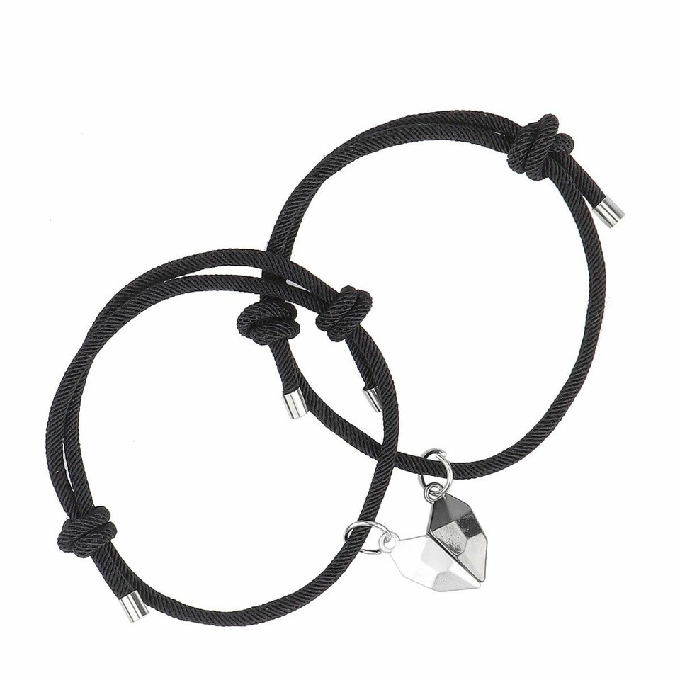 2 pcs Magnetic Couple Bracelets Braided Love Heart Friendship Promise ...