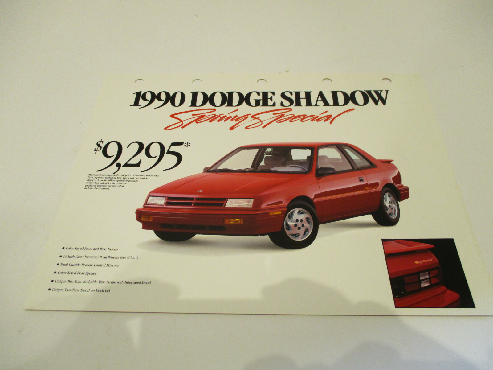 1990 Dodge Shadow Spring Special Dealer Book Page | eBay