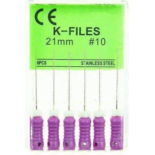 10 Packs Dental K-Files 21mm #10 Stainless Steel Endo Root Canal Hand ...