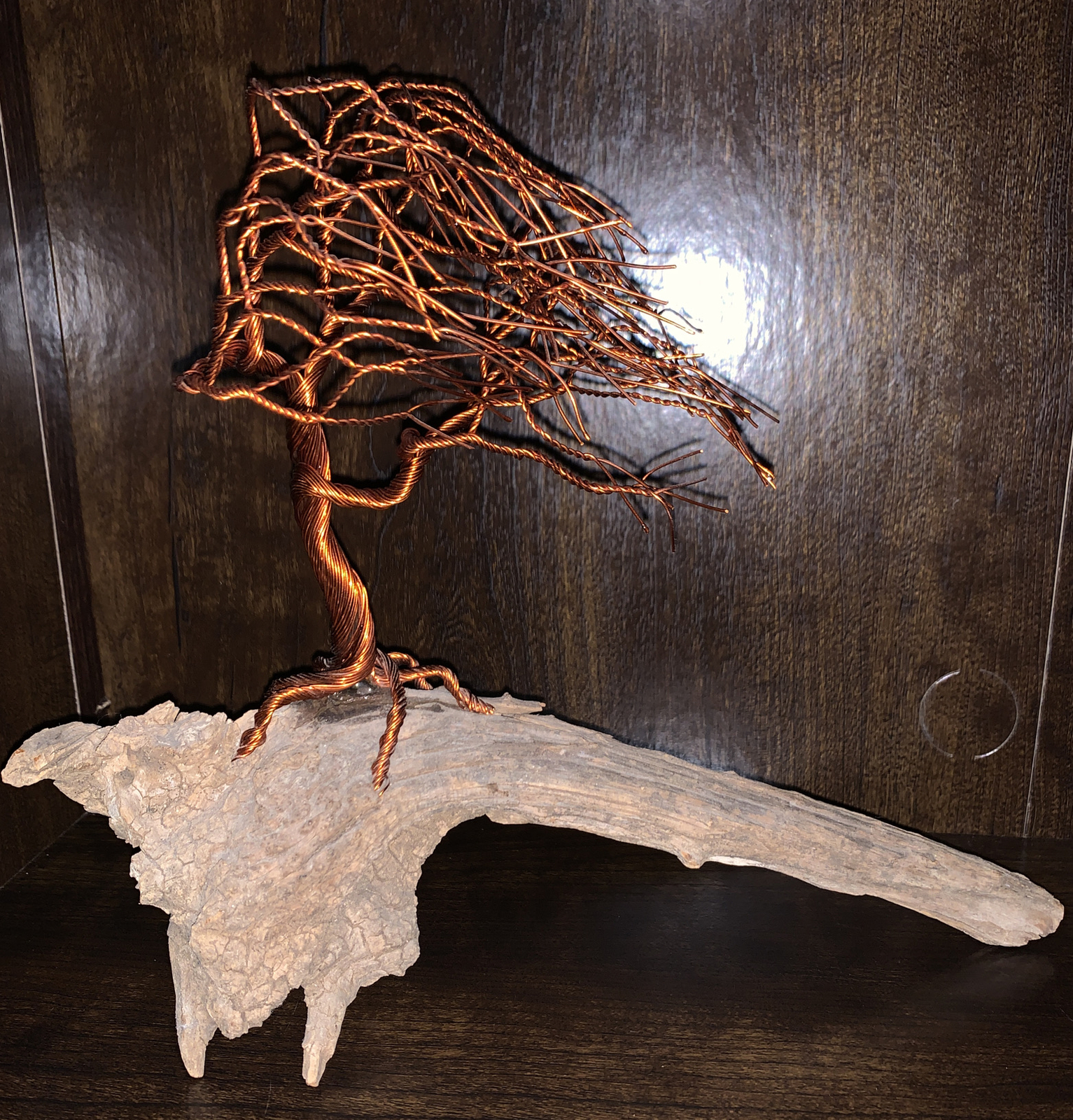 Copper tree sculpture Beautiful Drift Wood Base Wind Blowing Tree ...