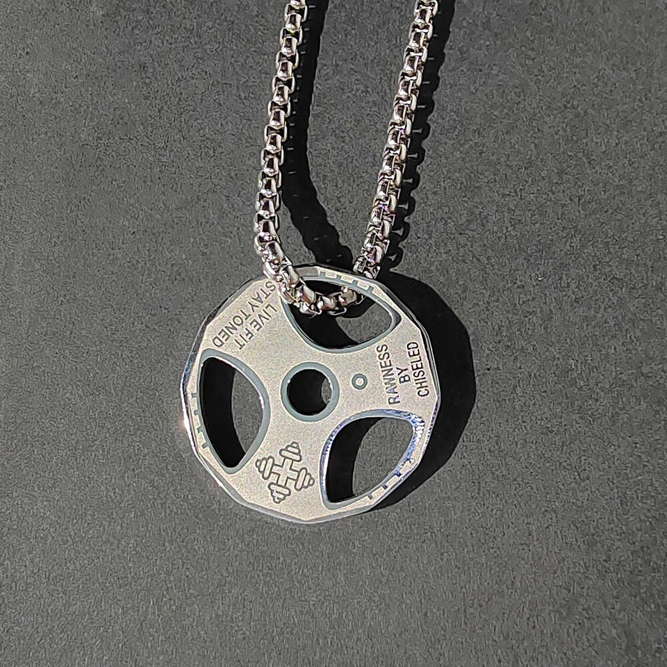 Fitness Dumbbell Weight Barbell Pendant Necklace Stainless Steel Sports ...