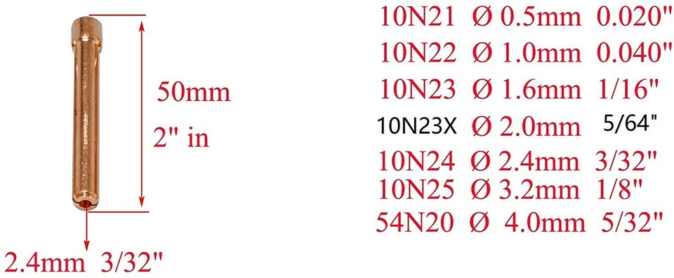 TIG Gas Lens Collets Body 45V64 10N24 Ceramic Cup #10 53N88 Fit WP 17 ...