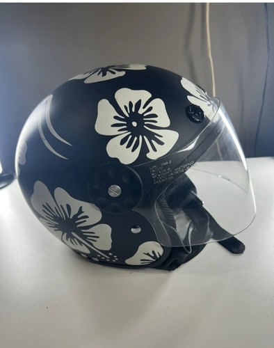 🚨🔥Vintage HCI Visor Open Black Hibiscus Motorcycle Helmet Medium Flower ...
