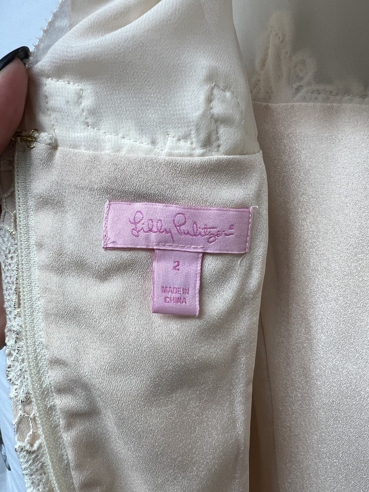 LILLY PULITZER Fulton DRESS sz 2 Papillon Lace Buttefly Gold Cream ...