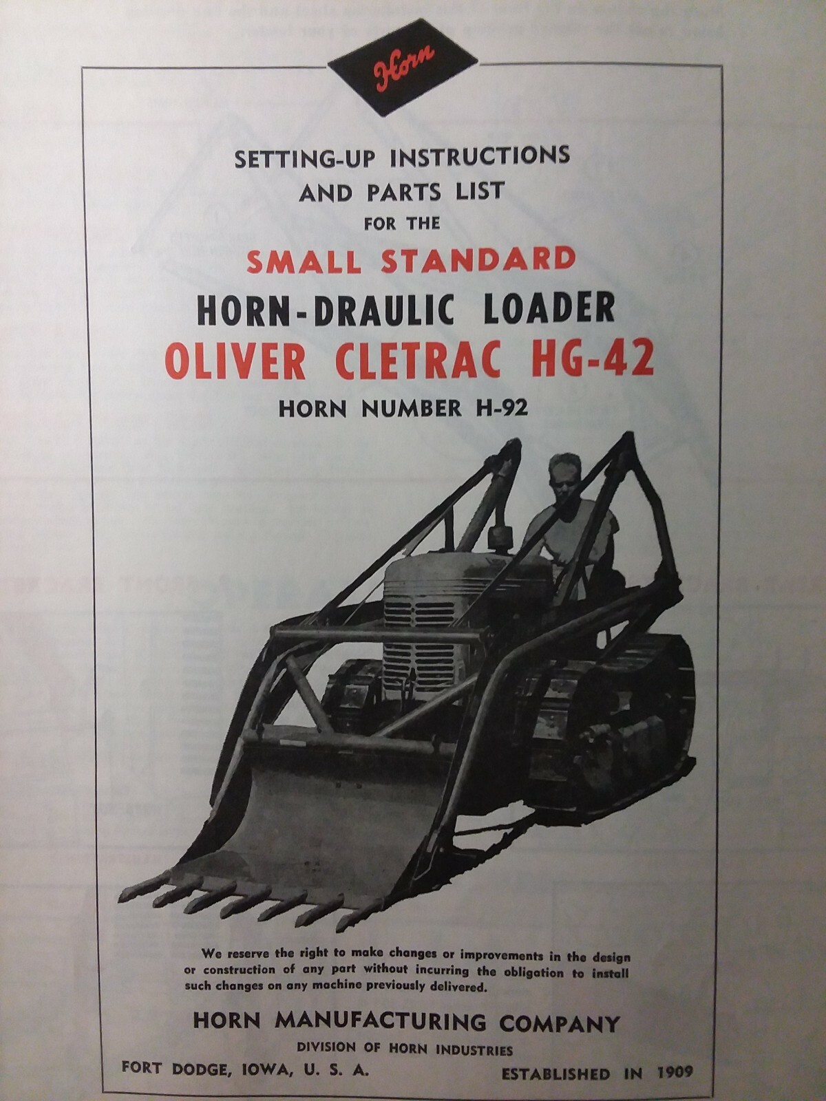 Horn-Draulic Small H-92 Loader Oliver HG-42 Tractor Set-Up Instal ...
