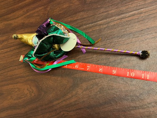 Mardi Gras Porcelain Head Jester Stick Decoration Carnival Gold Purple ...