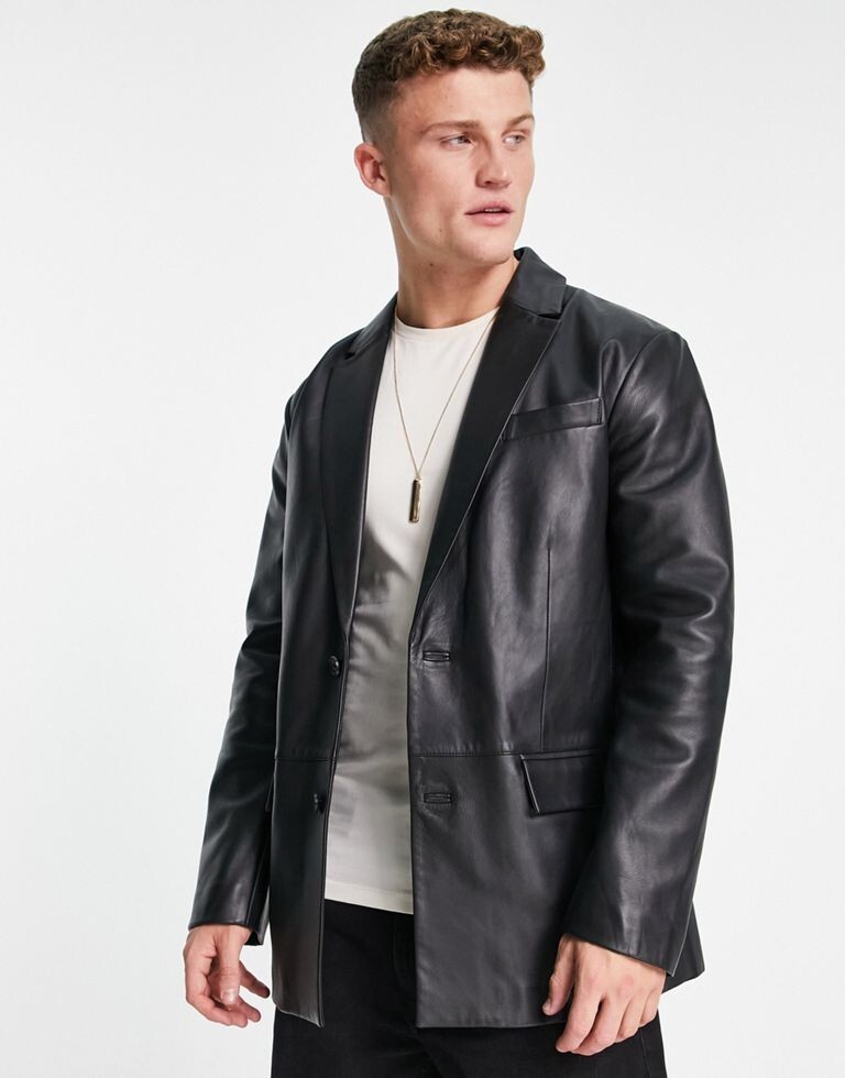 Mens Leather Blazer Jackets in black by Asos (2 sizes available 38R ...