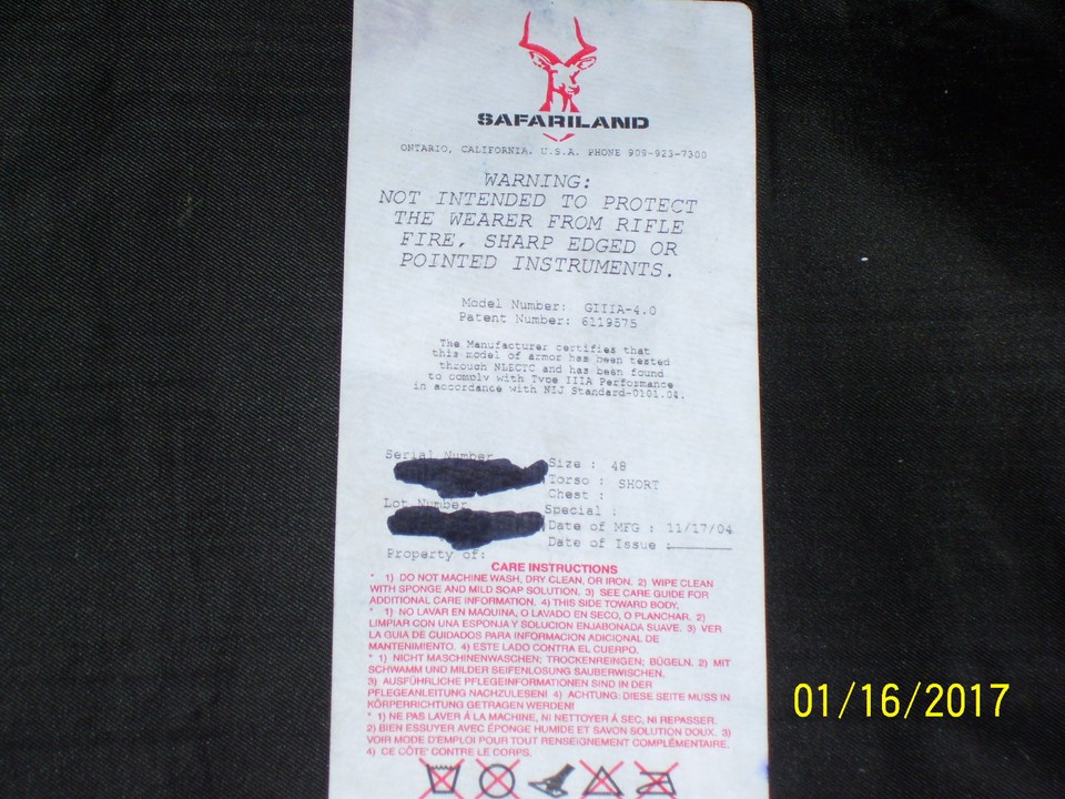 BULLETPROOF, BACK PACK INSERTS 2 Trauma Plates Level IIIA 11"X14" Body ...