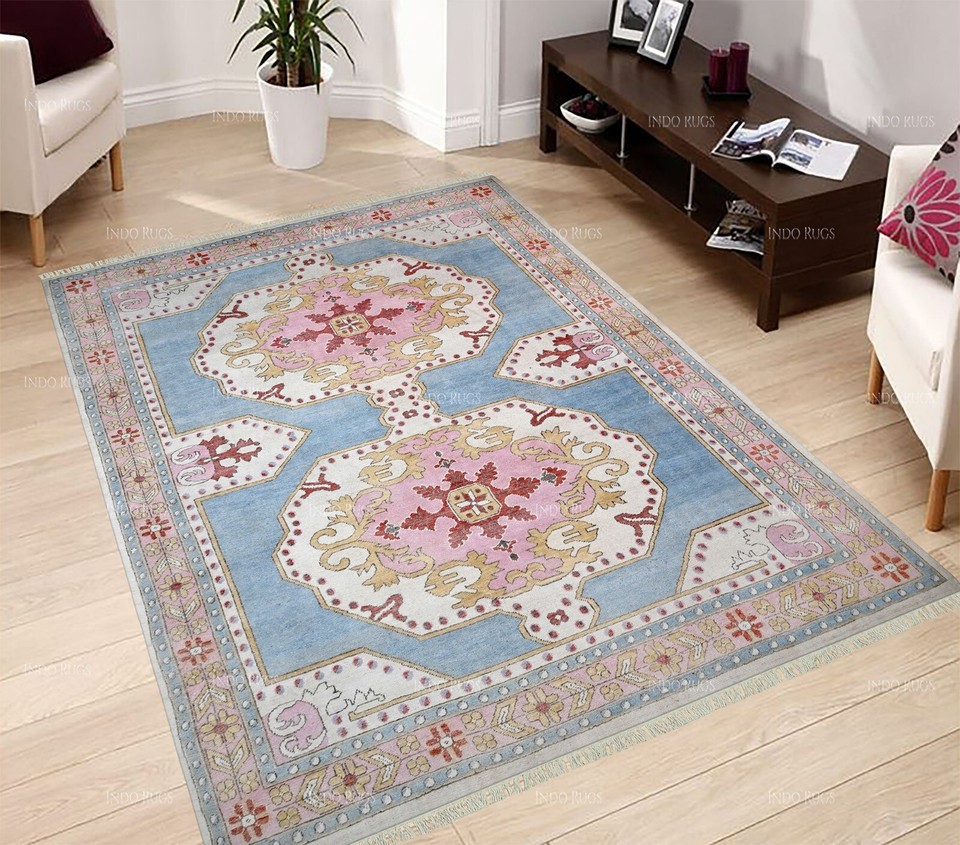Modern Luxurious Blue Oushak Hand Knotted Wool area Rug 4x6 6x9 8x10 ...