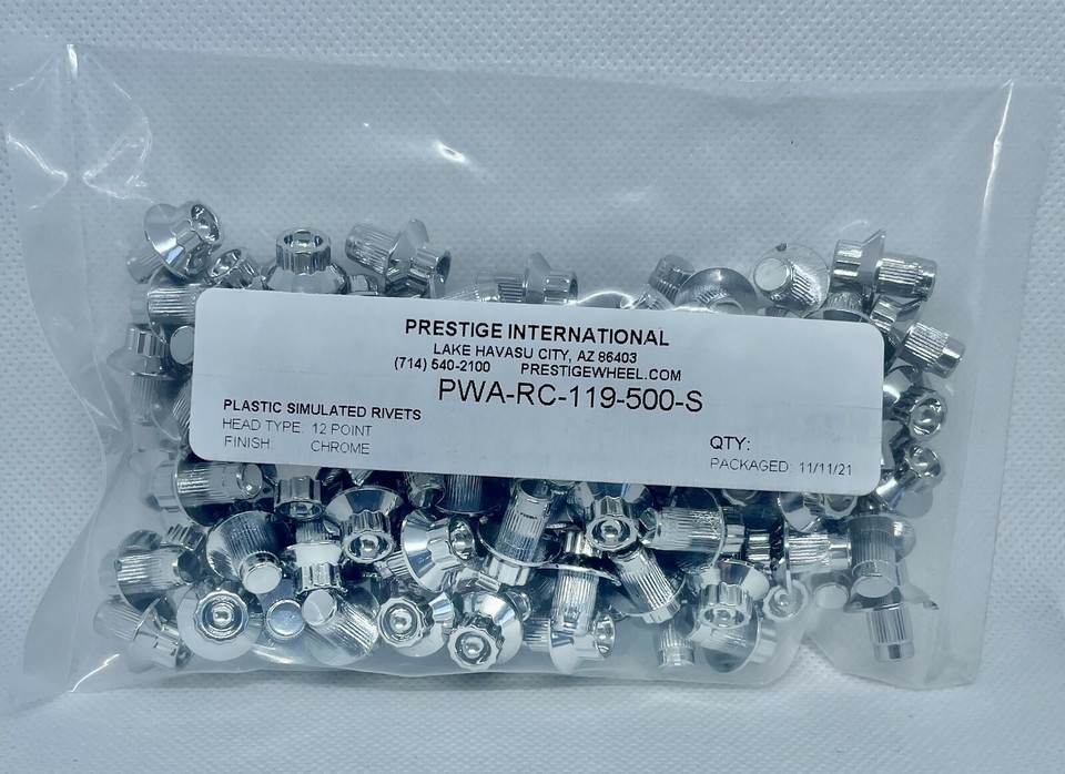CHROME PLASTIC WHEEL RIVETS,CUSTOM WHEEL RIVETS PART# RC-119-500-S QTY ...