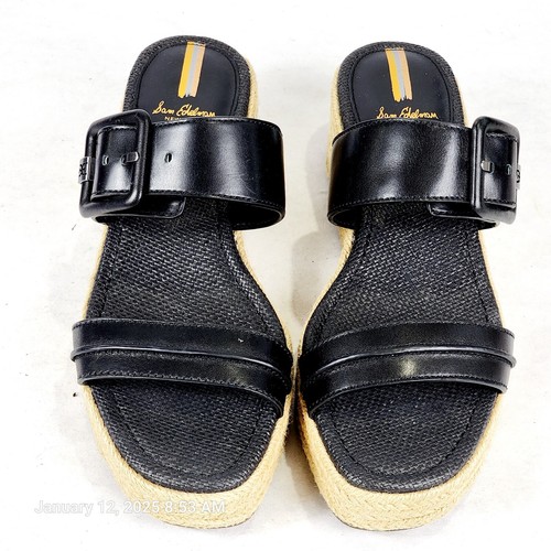 Sam Edelman Carson Espadrille Sandals Size 9.5 Black Leather Wedge New ...