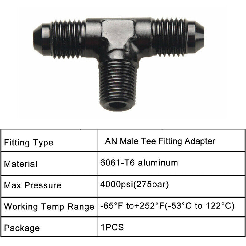 AN4 AN6 AN8 AN10 Male To NPT Male Aluminum Tee T-piece Fitting Adapter ...