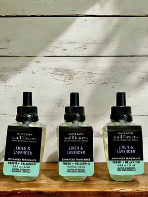 3 Bath & Body Works White Barn LINEN & LAVENDER Wallflowers Plug-In ...