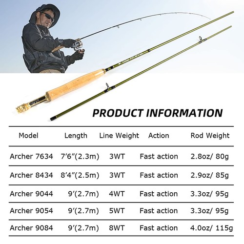 AnglerDream 8'4'' 3WT Archer Fly Fishing Rod 4 Section 38WT with ...