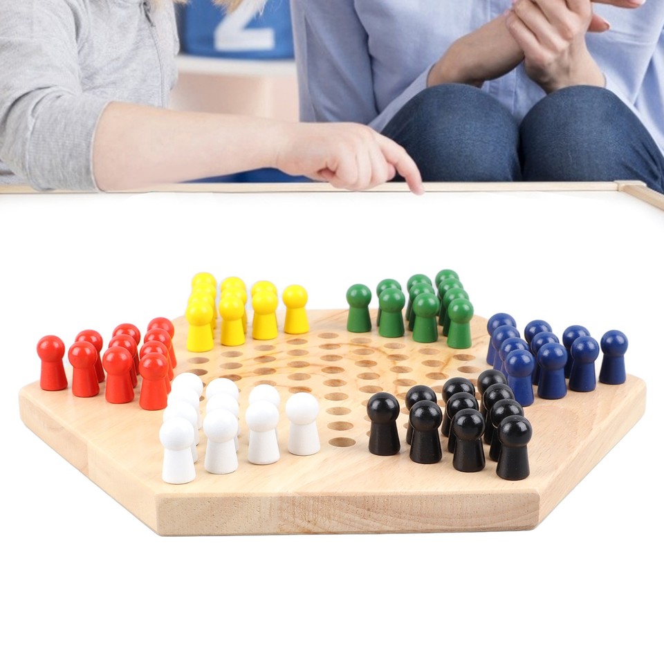Chinese Checkers Set With Multiple Chess Pieces Wooden Board ...