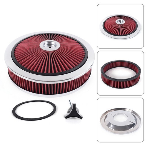 14" x 3" Red Chrome Round Super Flow Air Cleaner Washable For 5-1/8 ...