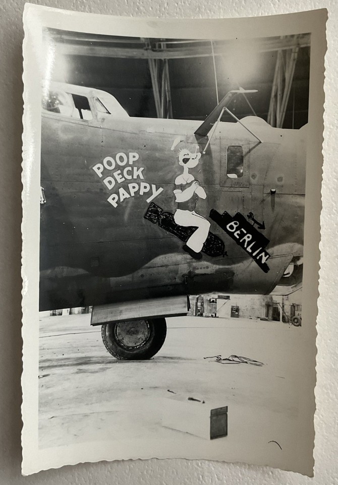 WWII Photograph Airplane Nose Art Popeye Riding Bomb Poop Deck Pappy | eBay