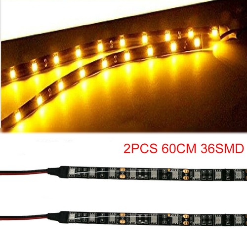 2x Amber 5050 chip 24 inch long 36 LED Waterproof Flexible Strip BLACK ...