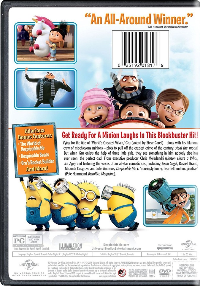Despicable Me (DVD 2010 MOVIE STEVE CARELL Pierre Coffin DespicableMe ...