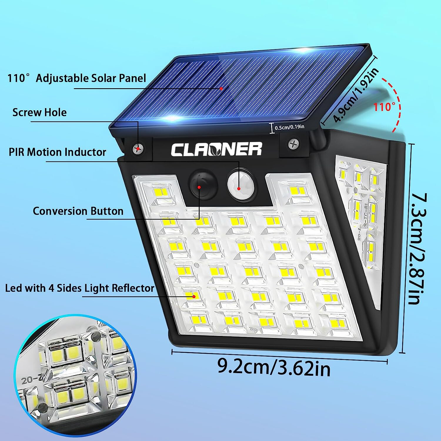 CLAONER 72 LED Solar Power Motion Sensor Light Outdoor Garden Security ...